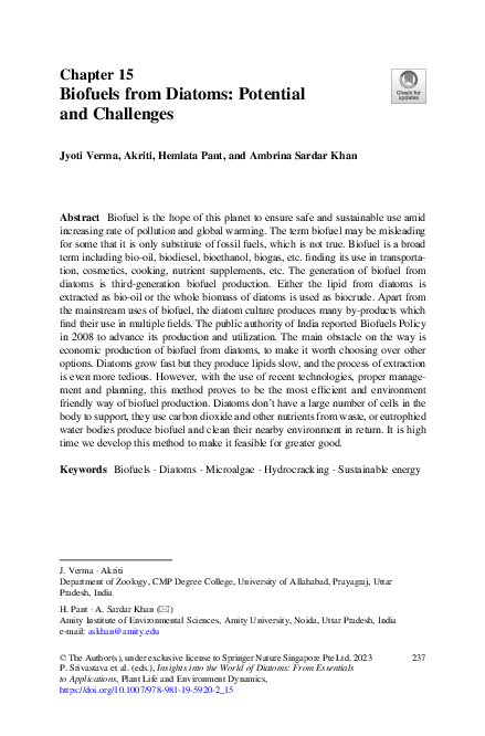 (PDF) Biofuels from Diatoms: Potential and Challenges