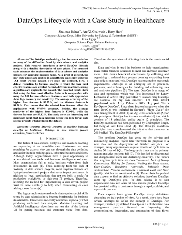 (PDF) DataOps Lifecycle with a Case Study in Healthcare