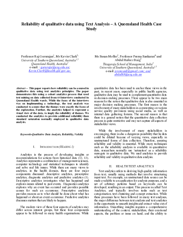 (PDF) Reliability of Qualitative Data Using Text Analysis - A Queensland Health Case Study