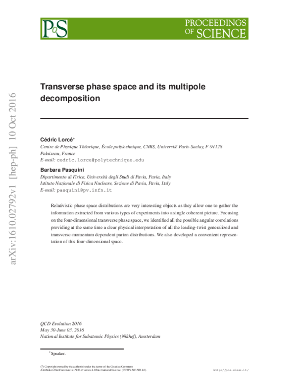 (PDF) Transverse phase space and its multipole decomposition