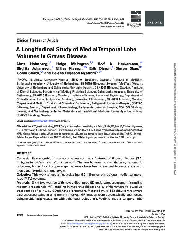 (PDF) A Longitudinal Study of Medial Temporal Lobe Volumes in Graves Disease | Mats Holmberg ...