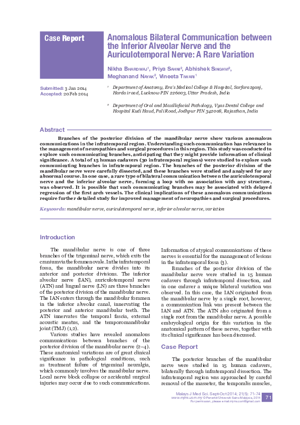 (PDF) Anomalous Bilateral Communication between the Inferior Alveolar ...