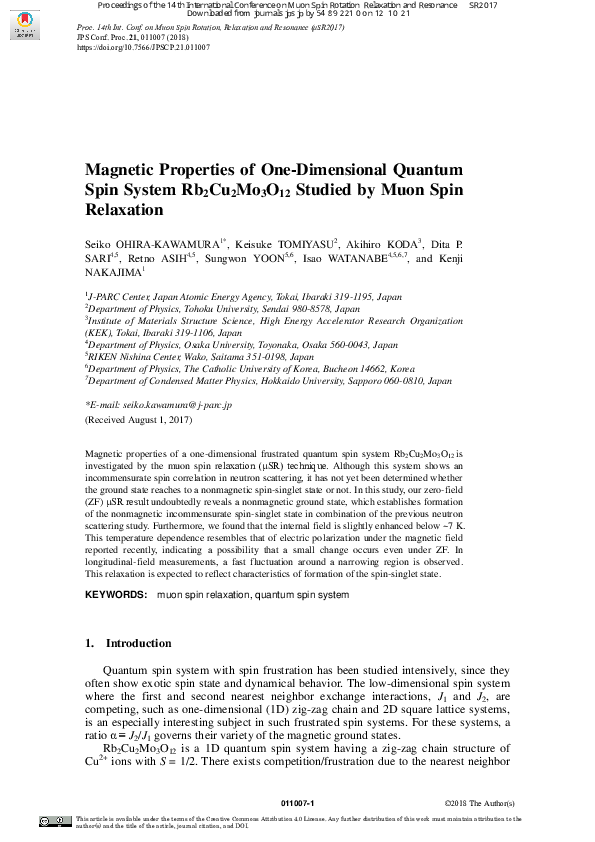 (PDF) Magnetic Properties of One-Dimensional Quantum Spin System ...