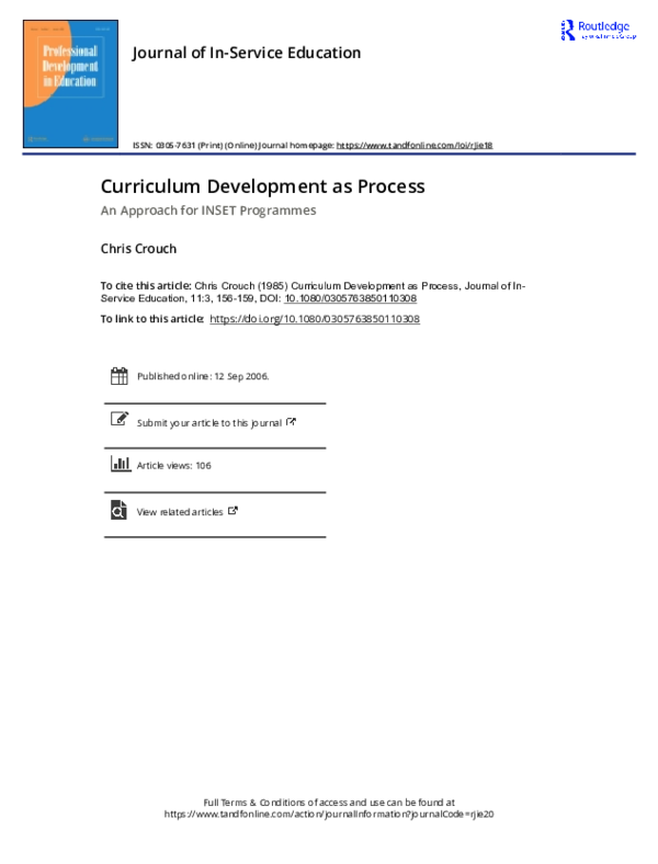 (PDF) Curriculum Development as Process