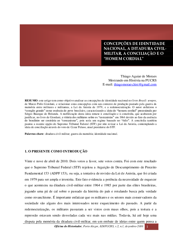 (PDF) Concepções de identidade nacional, a ditadura civil-militar, a ...