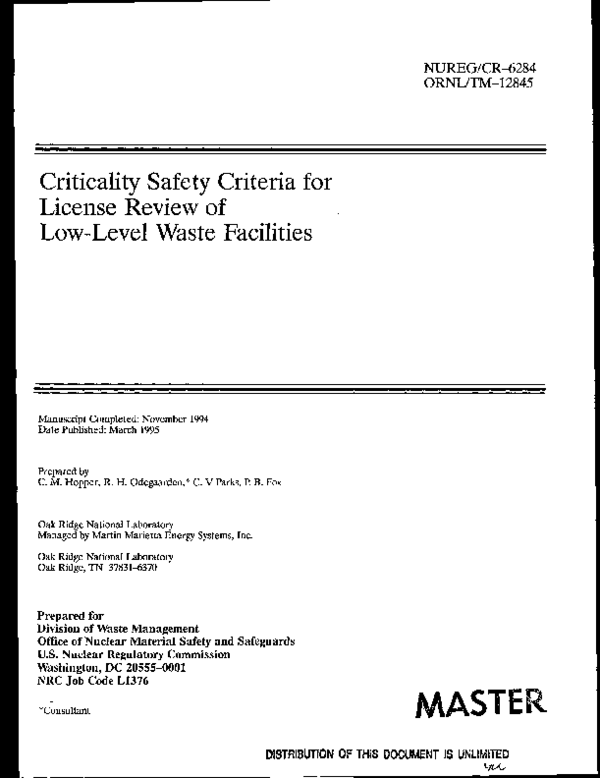 (PDF) Criticality safety criteria for license review of low-level waste ...