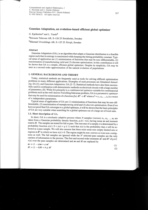 (PDF) Gaussian Adaptation, an evolution-based efficient global optimizer