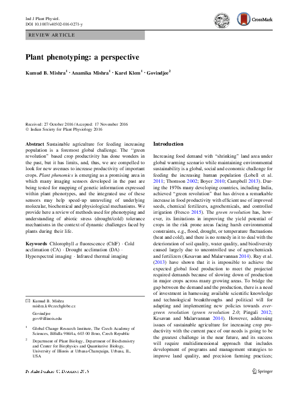 (PDF) Plant phenotyping: a perspective