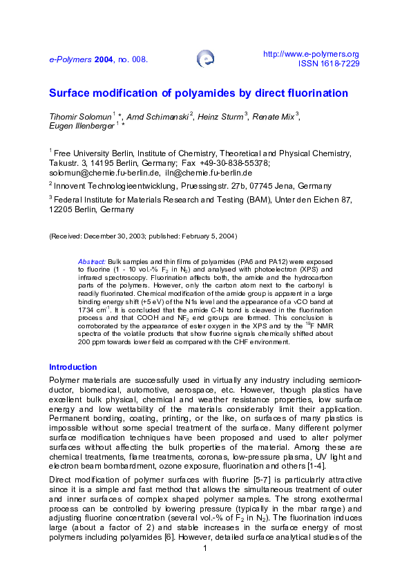 (PDF) Surface modification of polyamides by direct fluorination