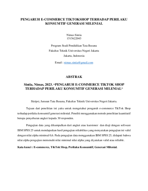 (PDF) PENGARUH E-COMMERCE TIKTOKSHOP TERHADAP PERILAKU KONSUMTIF GENERASI MILENIAL