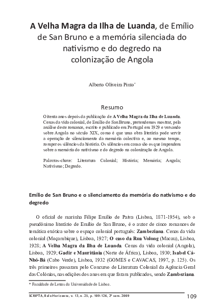 (PDF) A Velha Magra da Ilha de Luanda, de Emílio de San Bruno e a ...
