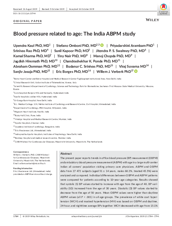 (PDF) Blood pressure related to age: The India ABPM study