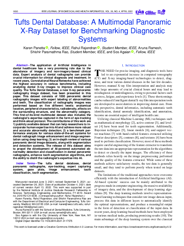 (PDF) Tufts Dental Database: A Multimodal Panoramic X-Ray Dataset for Benchmarking Diagnostic ...