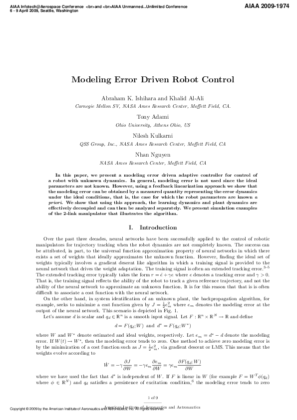 (PDF) Modeling Error Driven Robot Control