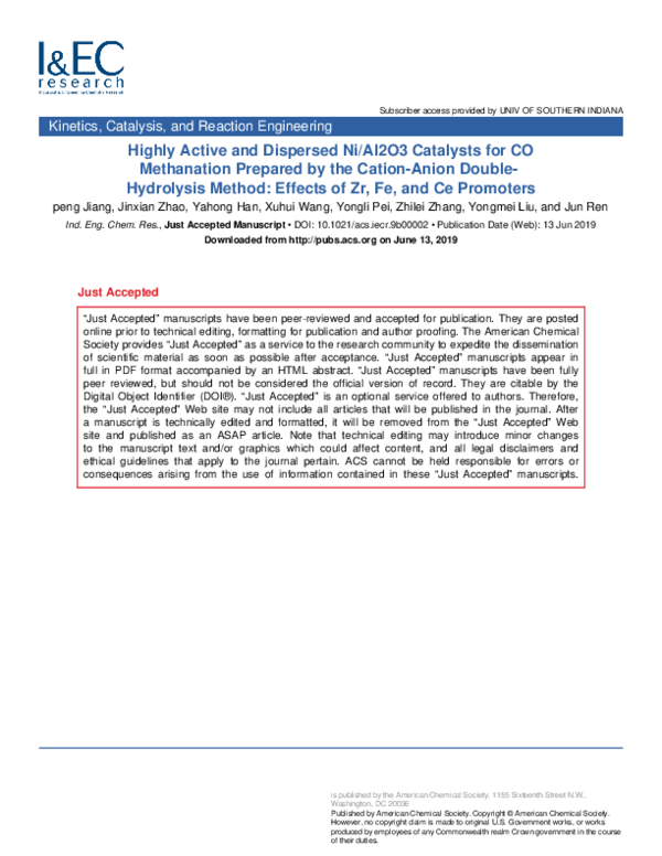 (PDF) Highly Active and Dispersed Ni/Al2O3 Catalysts for CO Methanation ...