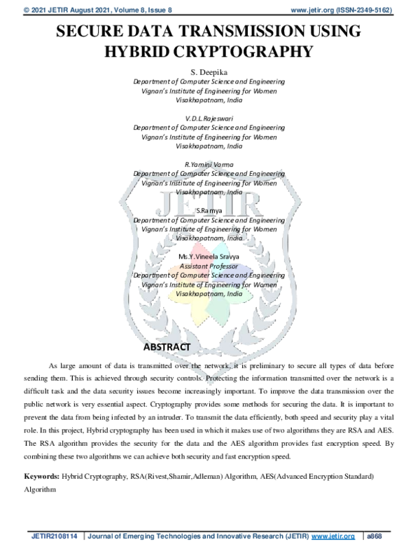 (PDF) Secure Data Transmission Using Hybrid Cryptography
