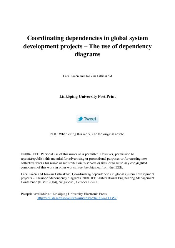 (PDF) Coordinating dependencies in global system development projects -The use of dependency ...