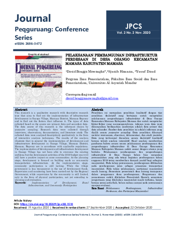 (PDF) Pelaksanaan Pembangunan Infrastruktur Perdesaan DI Desa Osango Kecamatan Mamasa Kabupaten ...