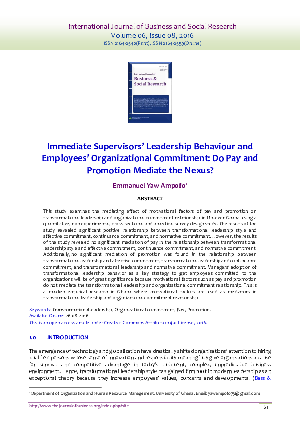 (PDF) Immediate Supervisors’ Leadership Behaviour and Employees ...