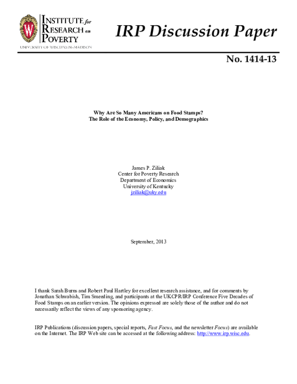 (PDF) IRP Discussion Paper No. 1414-13 Why Are So Many Americans on ...