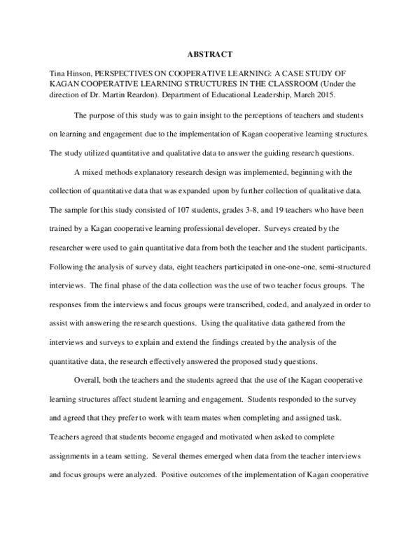 (PDF) Perspectives on cooperative learning : a case study of Kagan cooperative learning ...