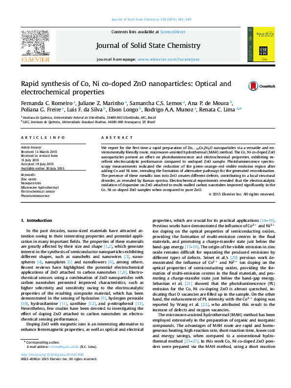 (PDF) Rapid synthesis of Co, Ni co-doped ZnO nanoparticles: Optical and electrochemical ...