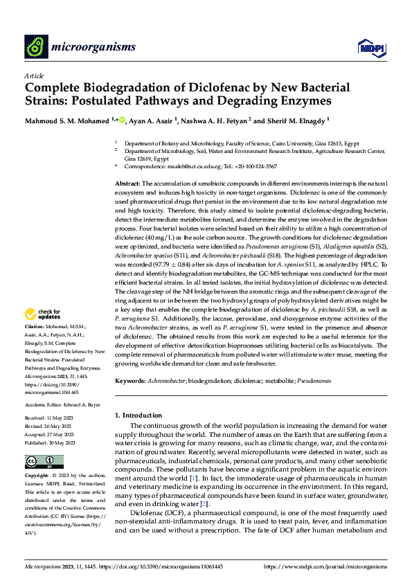 (PDF) Complete Biodegradation of Diclofenac by New Bacterial Strains: Postulated Pathways and ...