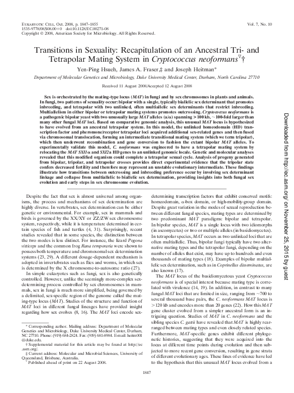 (PDF) Transitions in Sexuality: Recapitulation of an Ancestral Tri- and ...