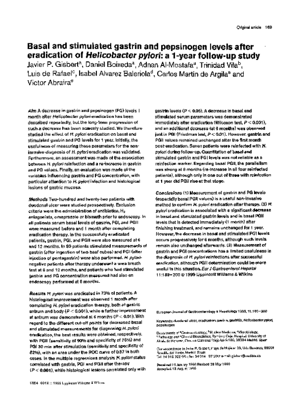(PDF) Basal and stimulated gastrin and pepsinogen levels after ...