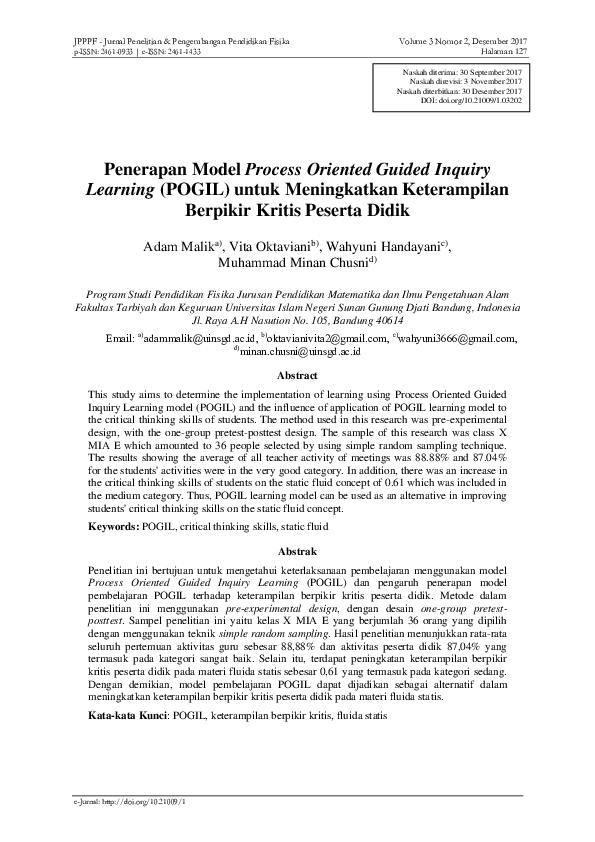 (PDF) Penerapan Model Process Oriented Guided Inquiry Learning (POGIL ...