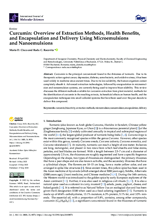 (PDF) Curcumin: Overview of Extraction Methods, Health Benefits, and ...