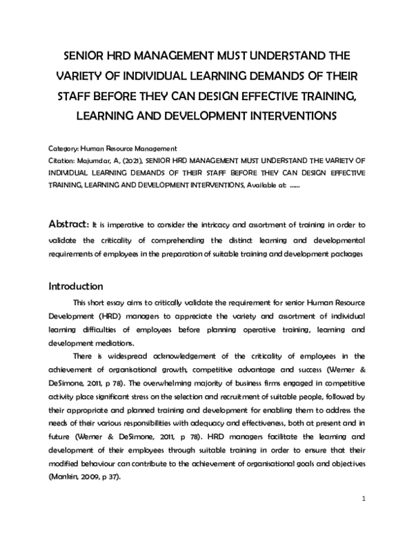 (PDF) Individual Learning Demands and Training Intervention