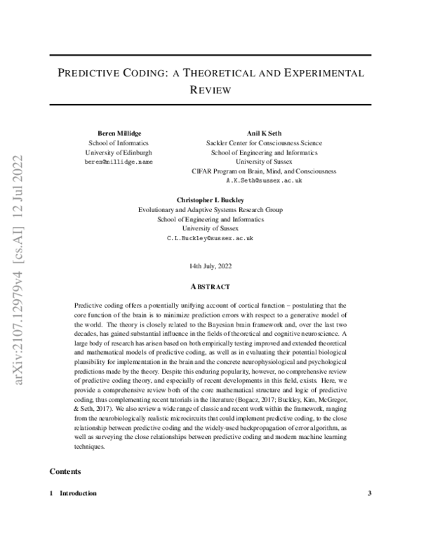 (PDF) Predictive Coding: a Theoretical and Experimental Review