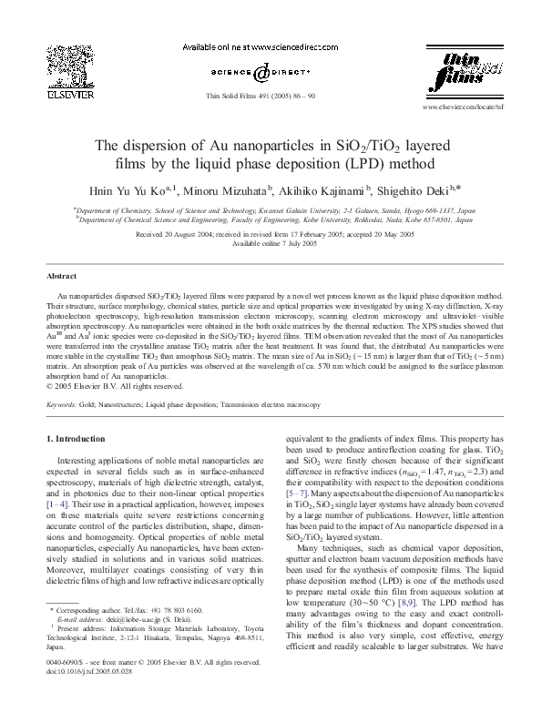 (PDF) The dispersion of Au nanoparticles in SiO2/TiO2 layered films by the liquid phase ...