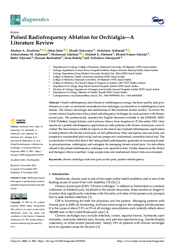 (PDF) Pulsed Radiofrequency Ablation for Orchialgia—A Literature Review