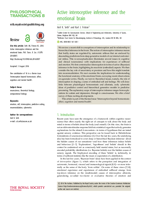 (PDF) Active interoceptive inference and the emotional brain