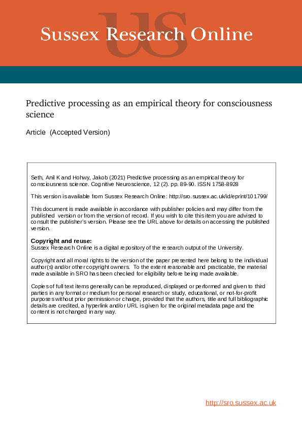 (PDF) Predictive processing as an empirical theory for consciousness ... (PDF) Predictive processing as an empirical theory for consciousness ...