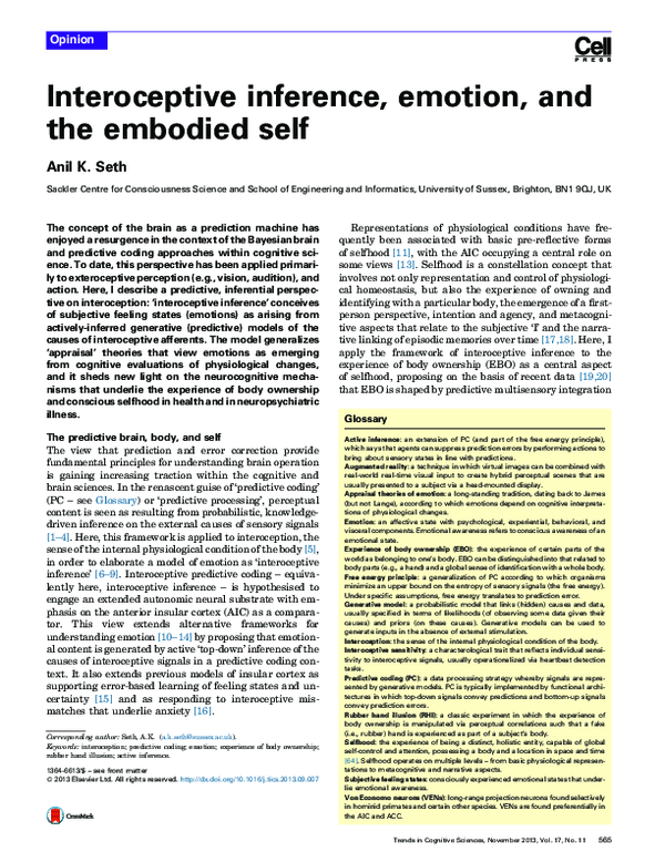 (PDF) Interoceptive inference, emotion, and the embodied self