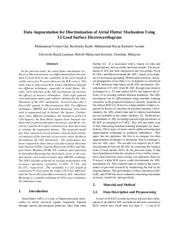 (PDF) Data Augmentation for Discrimination of Atrial Flutter Mechanism Using 12-Lead Surface ...
