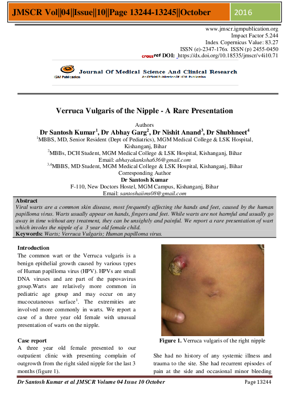 (PDF) Verruca Vulgaris of the Nipple - A Rare Presentation | ABHAY GARG ...