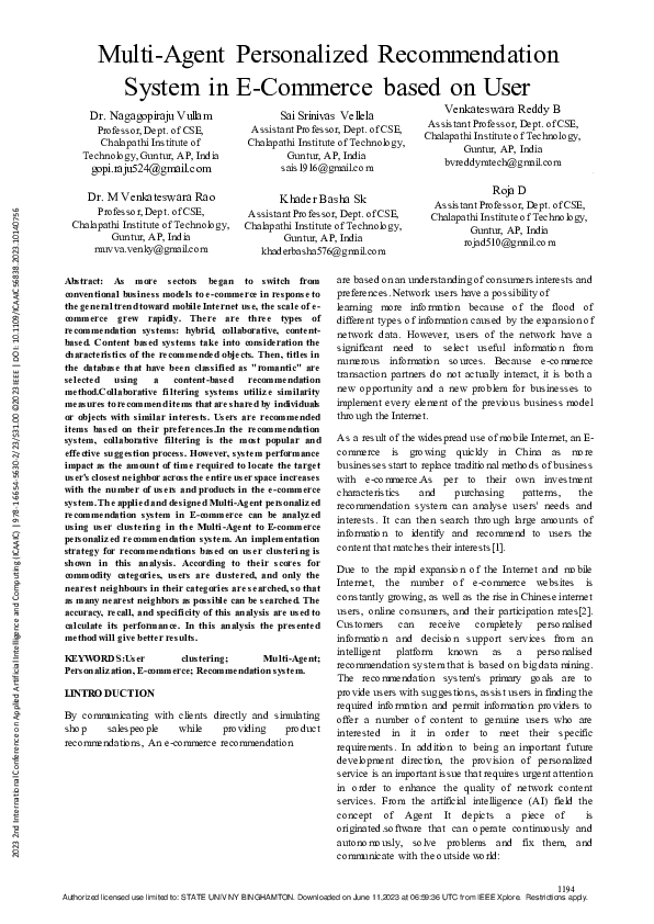 Pdf Multi Agent Personalized Recommendation System In E Commerce Based On User