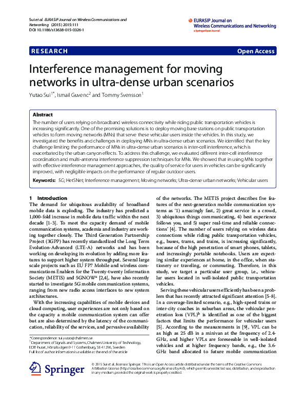 (PDF) Interference management for moving networks in ultra-dense urban ...