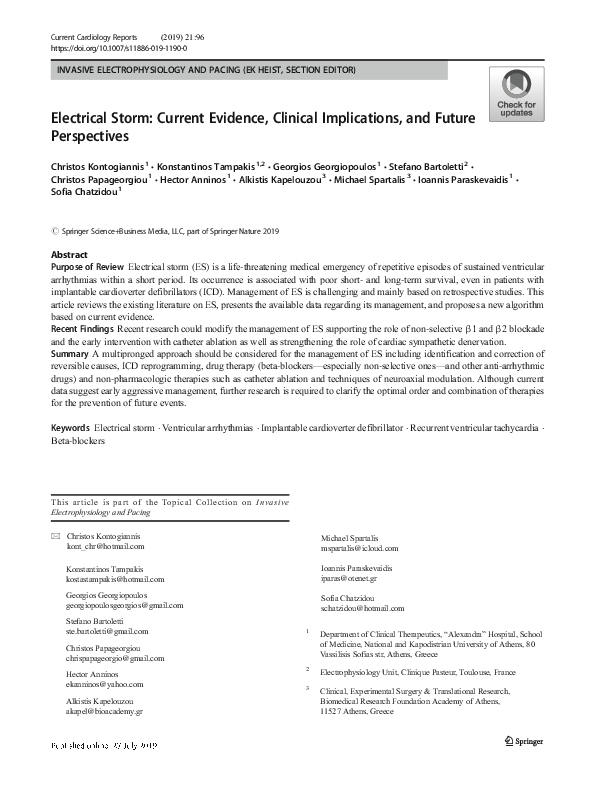 (PDF) Electrical Storm: Current Evidence, Clinical Implications, and ...