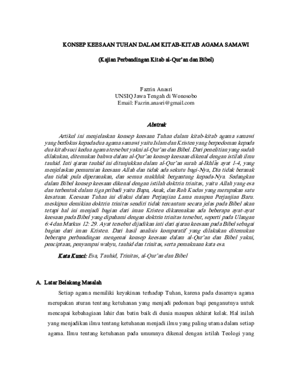 (PDF) Konsep KeEsaan Tuhan dalam Kitab-Kitab Agama Samawi (Kajian ...