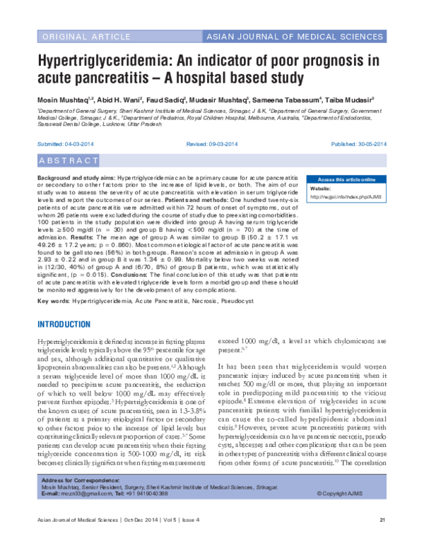 (PDF) Hypertriglyceridemia: An indicator of poor prognosis in acute ...