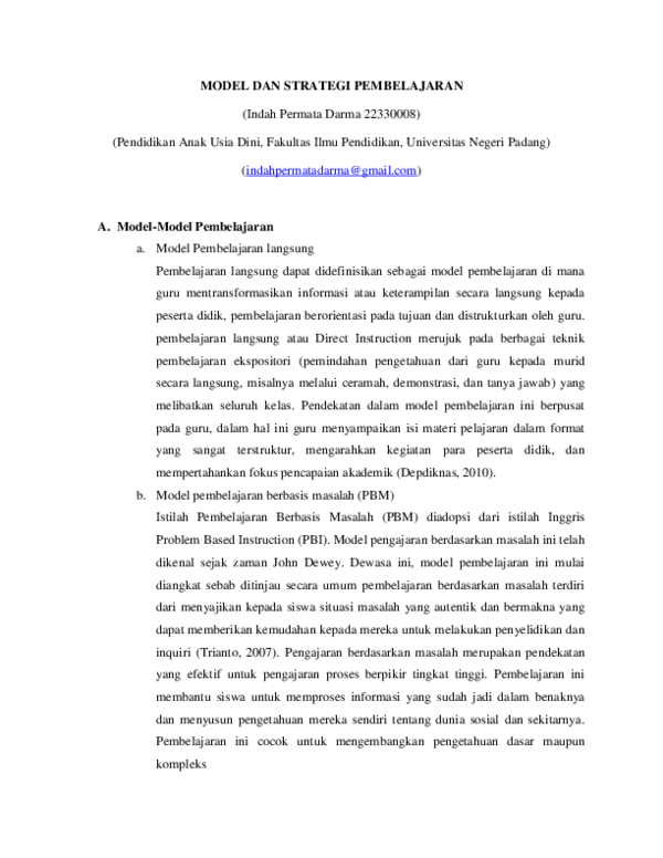 (PDF) MODEL DAN STRATEGI PEMBELAJARAN