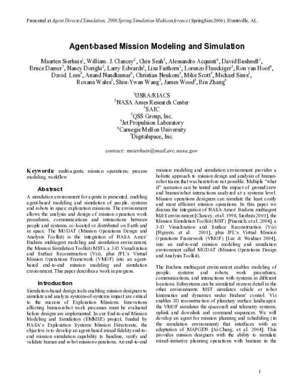 (PDF) Agent-based Mission Modeling and Simulation
