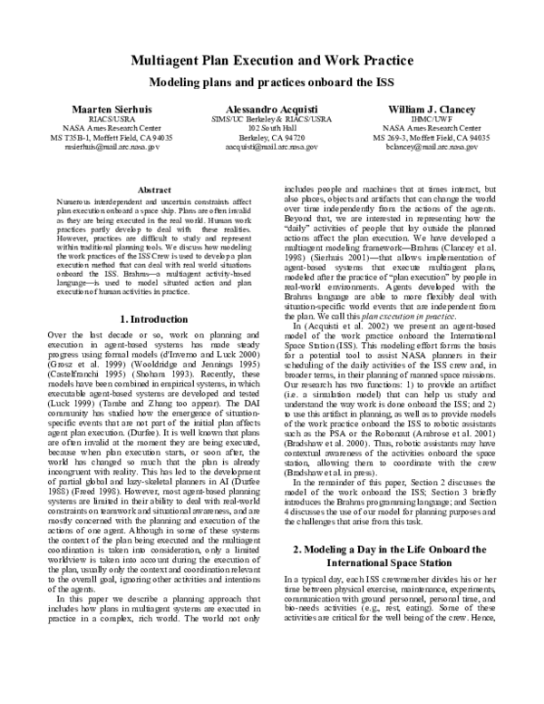 (PDF) Multiagent Plan Execution and Work Practice