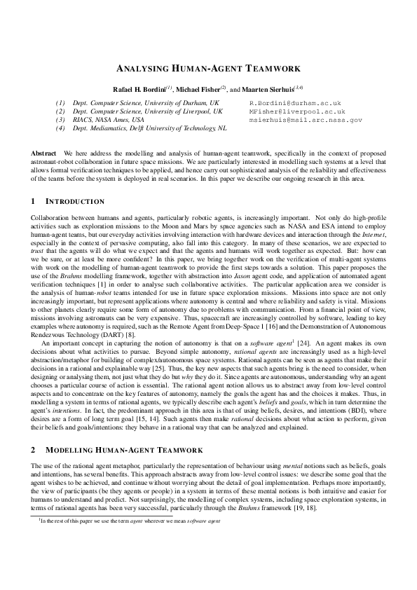 (PDF) Analysing human-agent teamwork