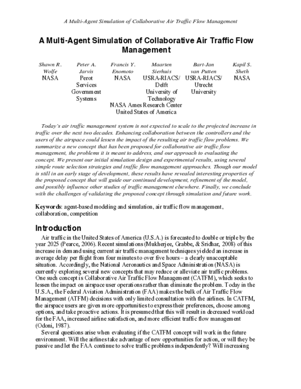 (PDF) A Multi-Agent Simulation of Collaborative Air Traffic Flow Management